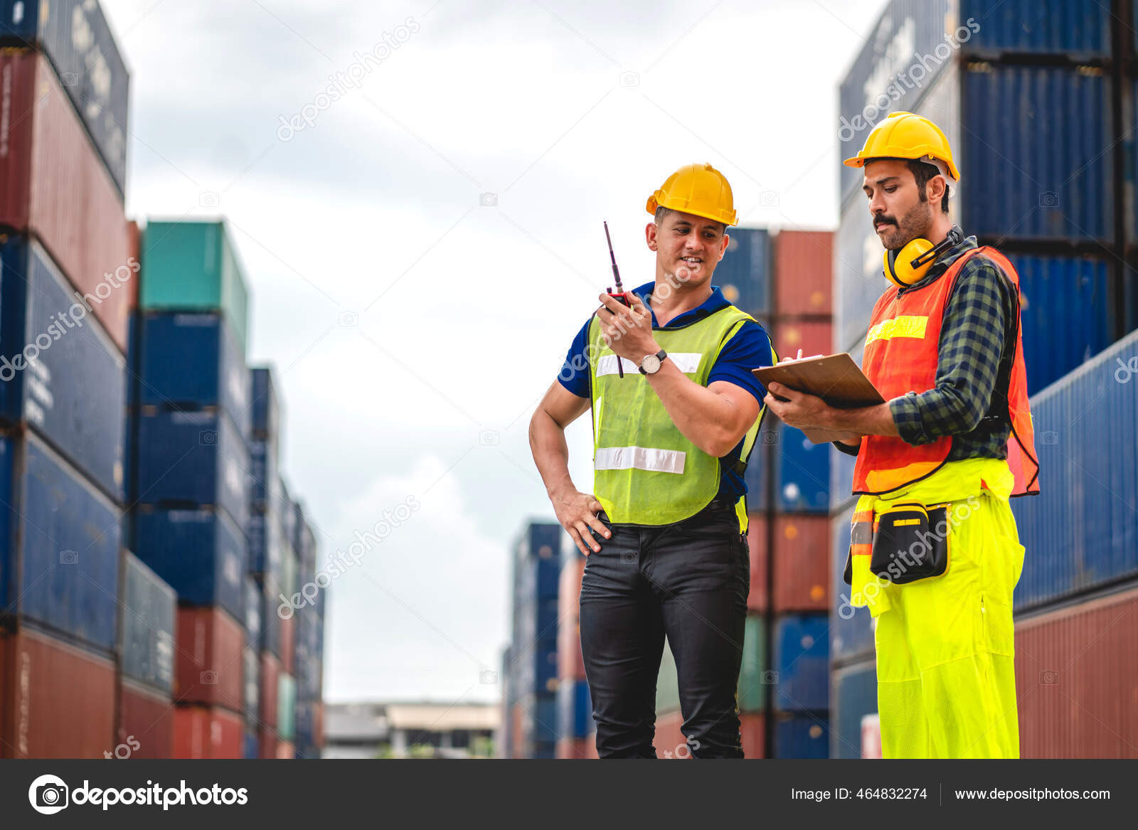 Professional Two Engineer Container Cargo Foreman Helmets Working ...