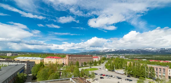 Panorama of the central square of the city of Apatity on the Kola ...
