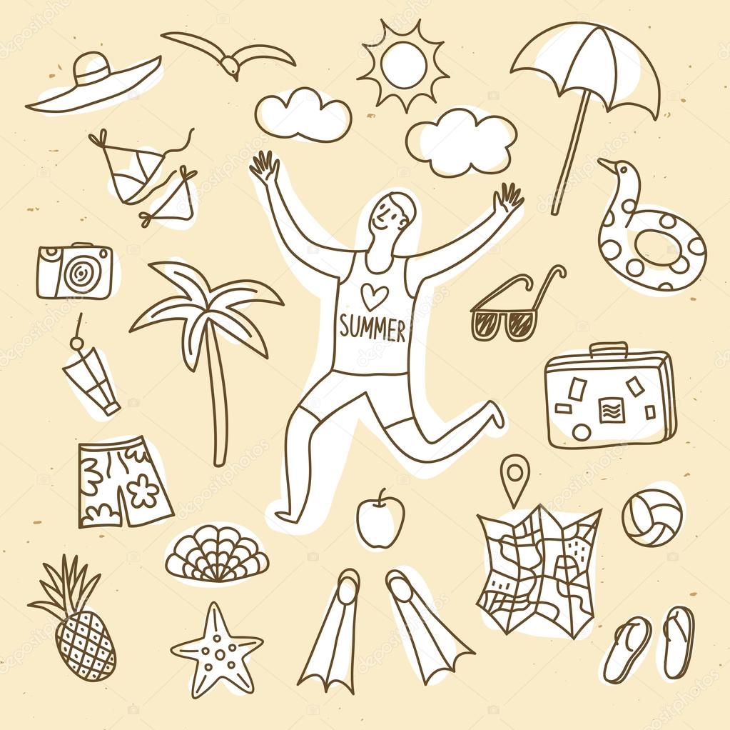 Summer vacation doodle illustrations set Stock Vector Image by ...