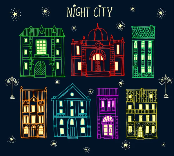 Night city drawing Vector Art Stock Images | Depositphotos