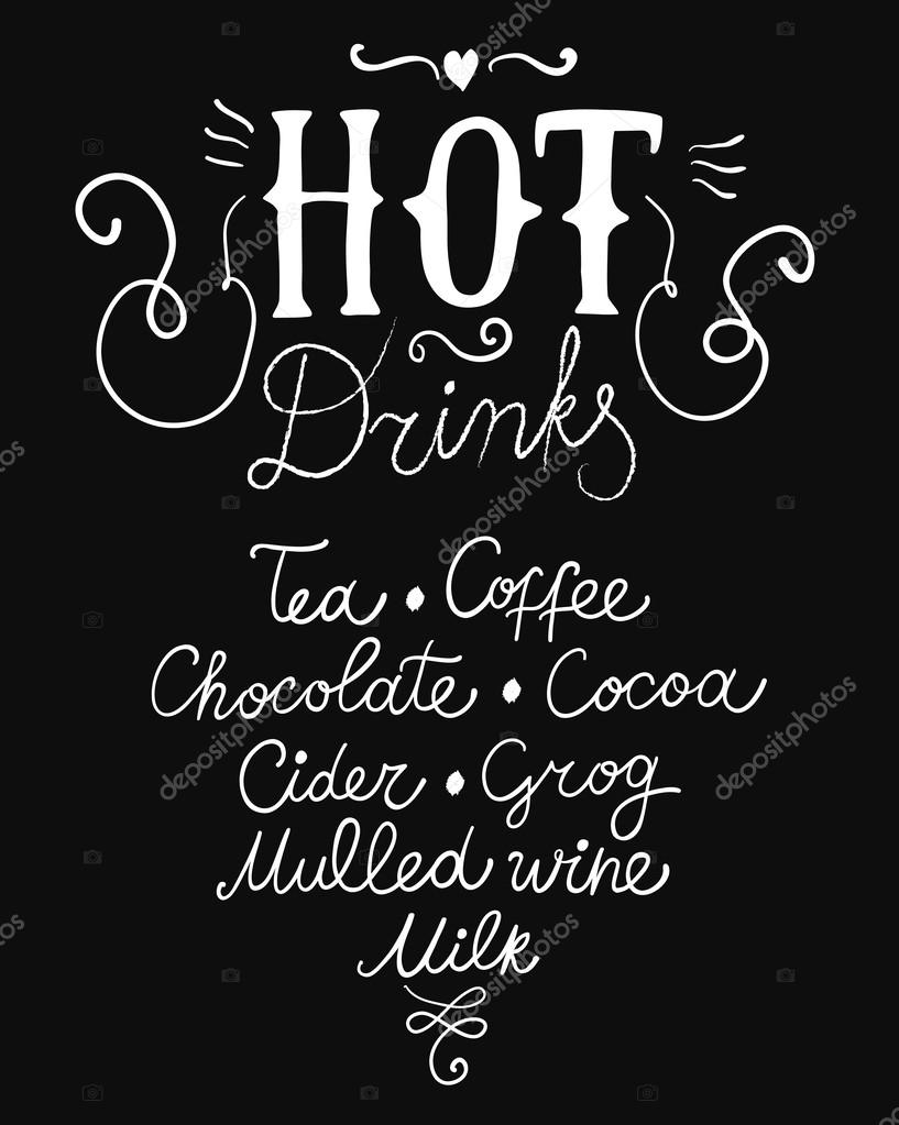 Hot drinks calligraphy on black background Stock Vector Image by ...