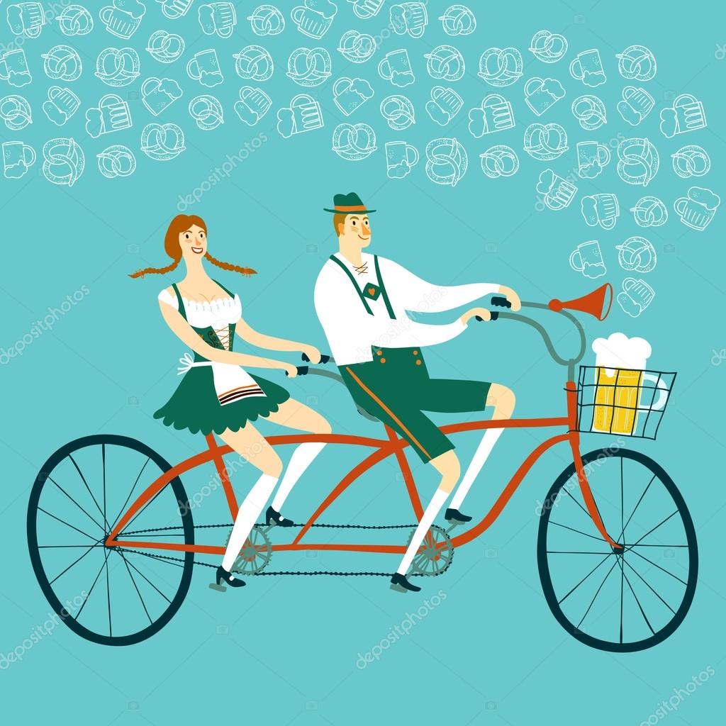 Cartoon Bavarian pair cyclist with beer Stock Vector Image by ©shtonado ...
