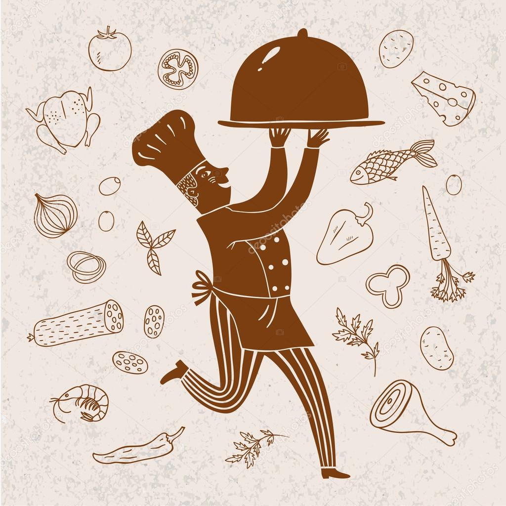 Hand drawn happy chief with doodle meal Stock Vector Image by ©shtonado ...