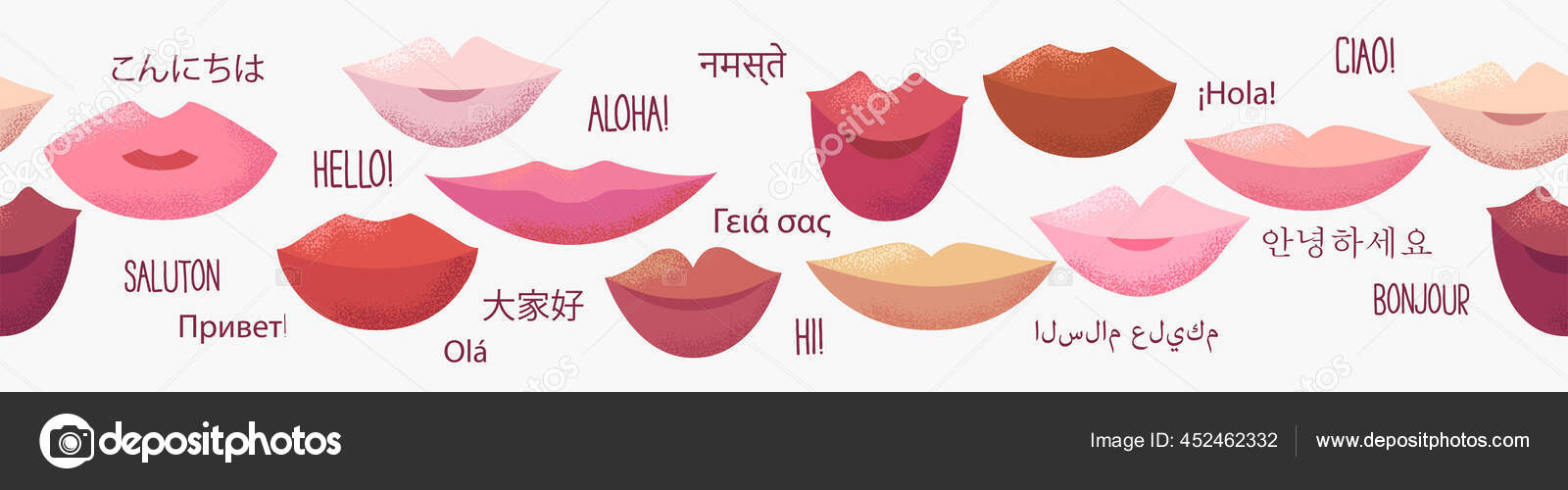 Seamless Vector Pattern Colorful Lips Word Hello Different Languages ...