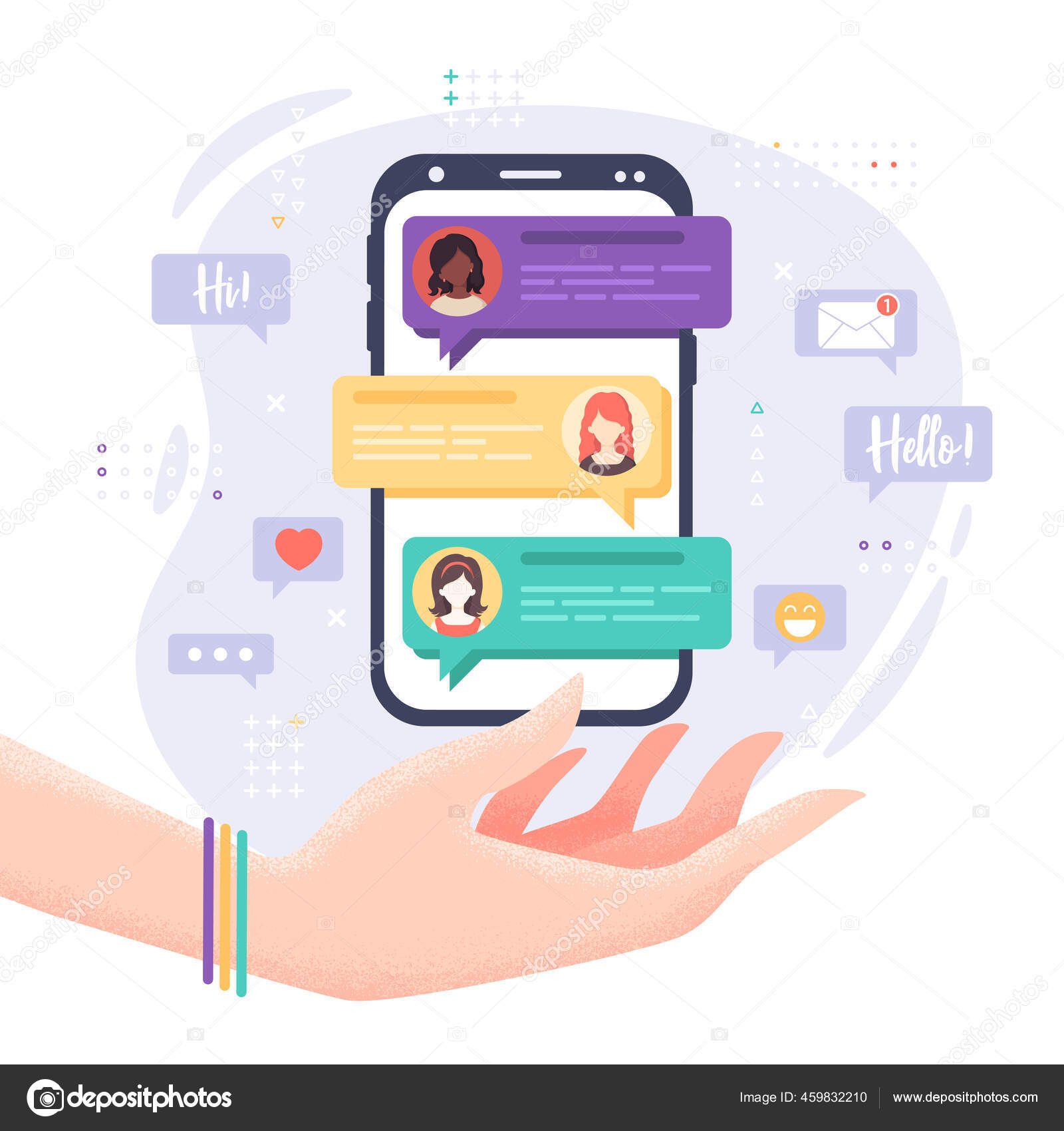 Vector Illustration Flat Style Hand Mobile Phone Messages Icons ...