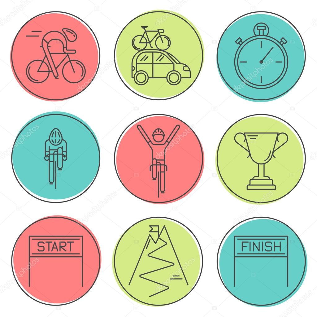 Set of 9 Bicycle Race modern linear icons. Stock Vector Image by ...