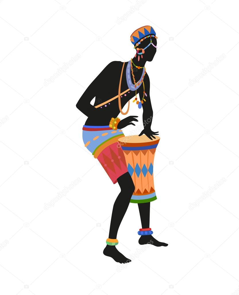 Homem africano tocando tambor — Vetor de Stock © Polyudova #68336667