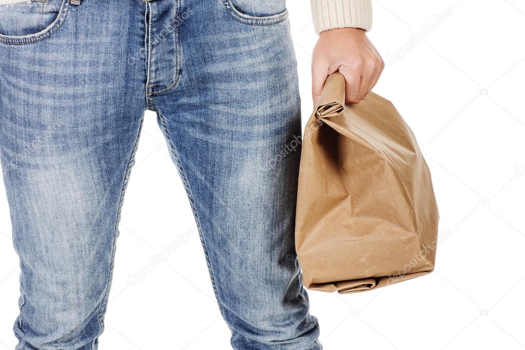 Man holding paper bag — Stock Photo © kaninstudio #108106526