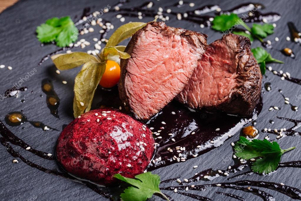 Juicy Beef rump steak from marble beef — Stock Photo © kaninstudio ...