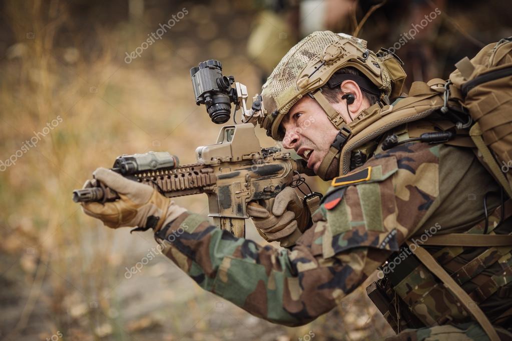 Soldier aim at a target of weapons — Stock Photo © kaninstudio #69125425