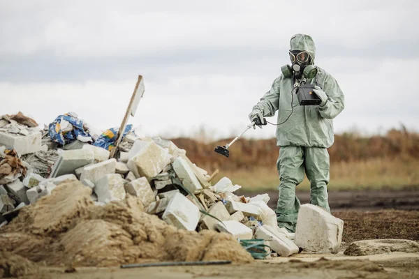 Scientist (radiation supervisor) in protective clothing and gas - Stock ...