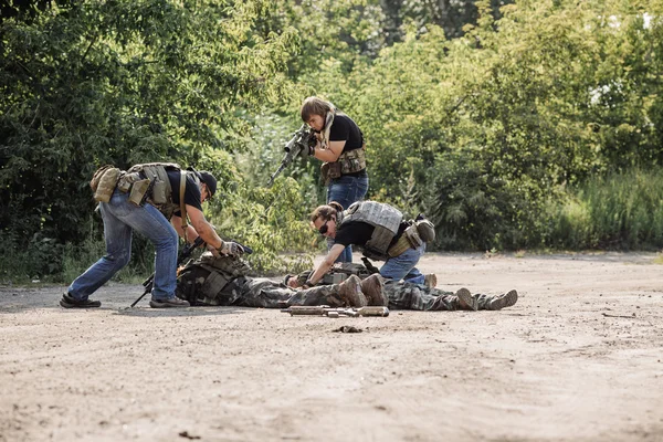 Soldiers with weapon captured journalist hostage — Stock Photo ...
