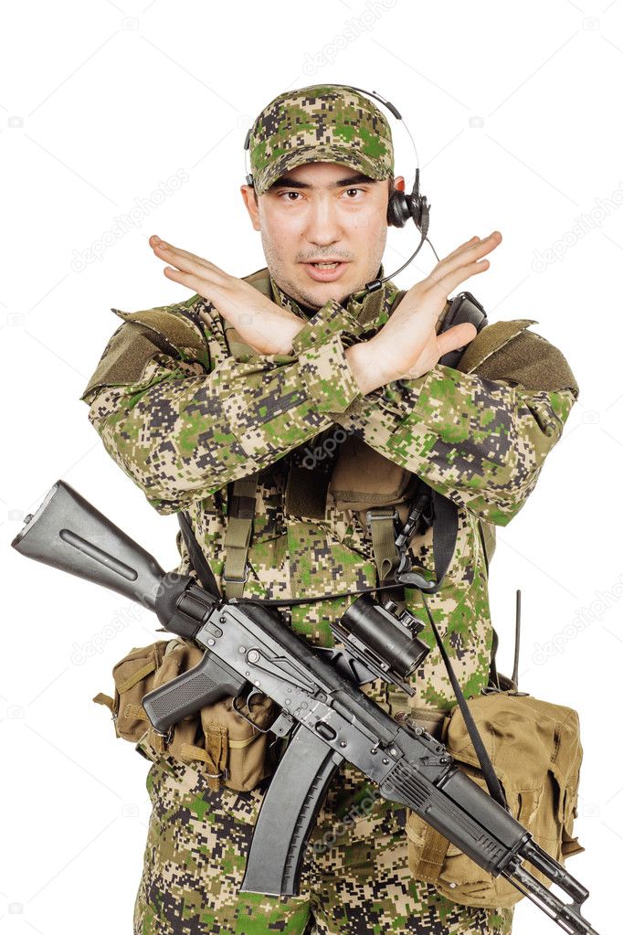 Soldiers Checkpoint Making Stop Sign White Background Stock Photo by ...
