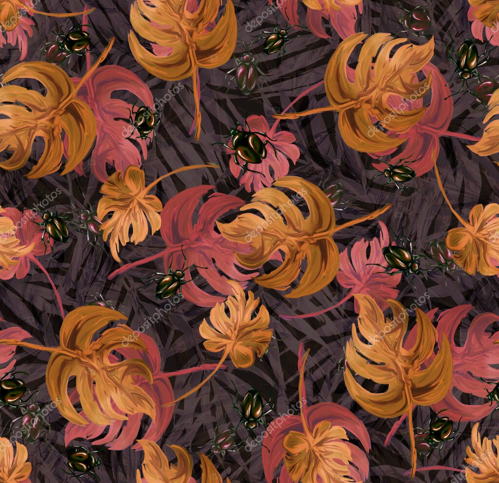 Patr n sin costuras con insectos pintados. Escarabajos y cucarachas que viven en la hierba y los ...