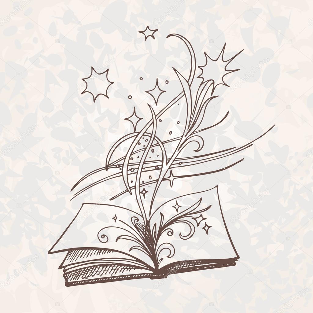 The book is fantasy. Sketch style vector illustration. Old hand drawn ...