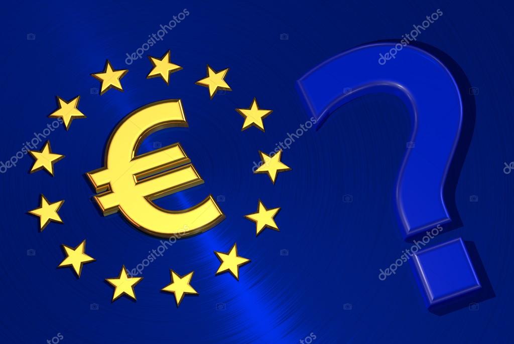 Euro symbool vraagteken op de vlag van de Europese Unie ⬇ Stockfoto ...