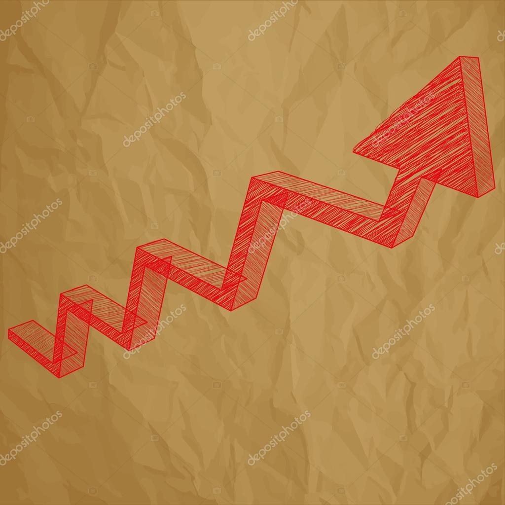 Arrow charts red scribble on crumpled paper brown background Stock ...