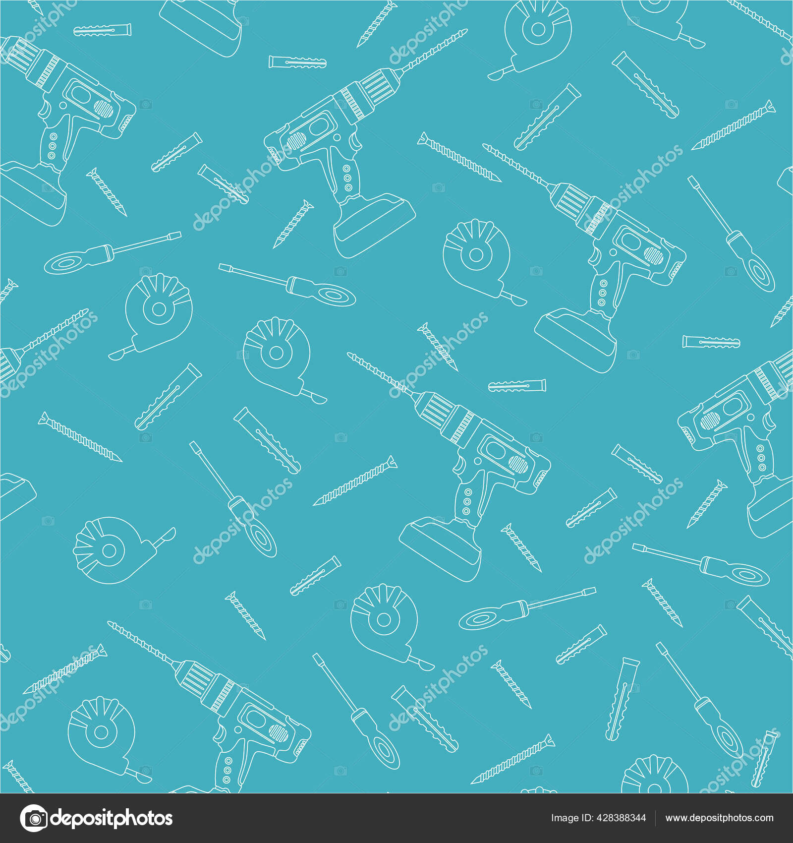 Pattern from construction tools. Drilling machine, drill, screwdriver ...