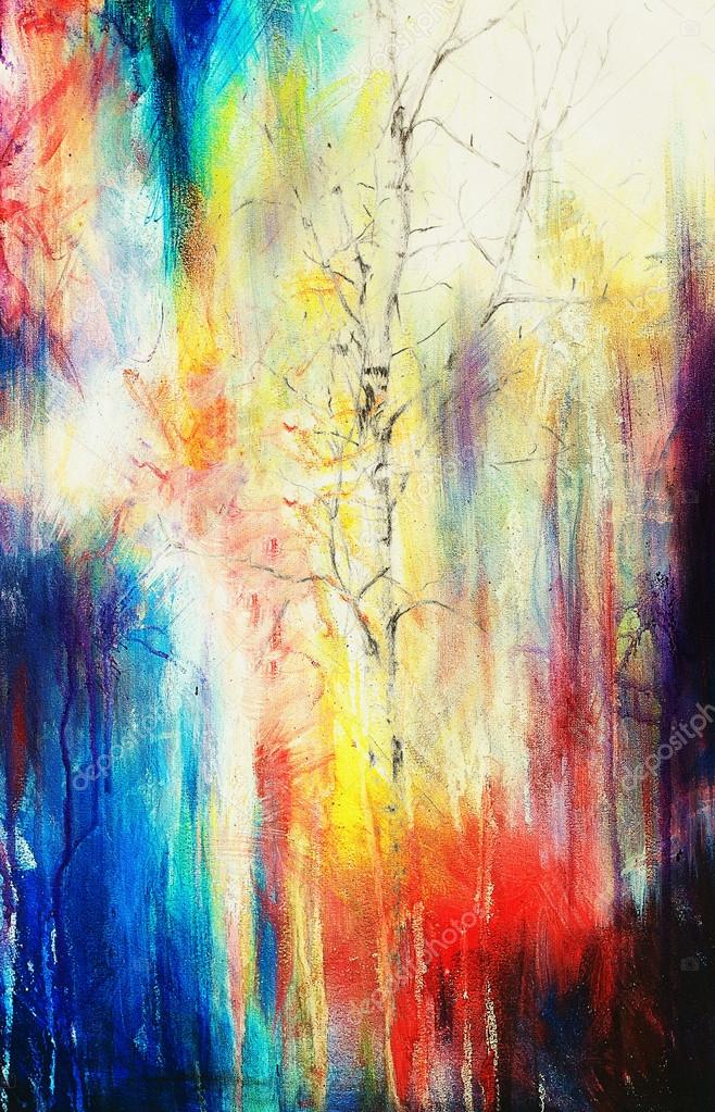 Pencil drawing birch on old paper background and Color Abstract ...