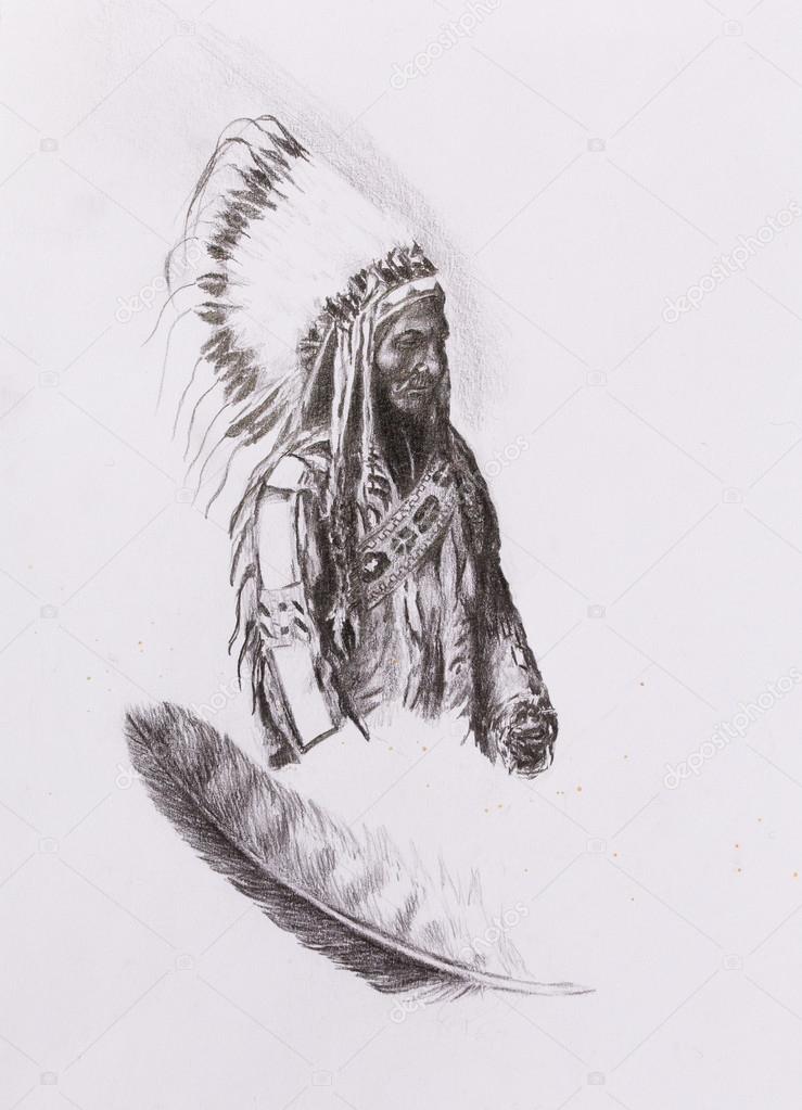 Drawing of native american indian foreman Sitting Bull - Totanka ...