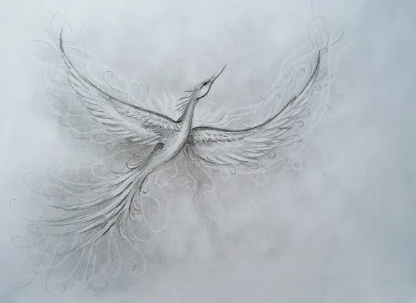 Flying phoenix bird as symbol of rebirth and new beginning. Stock Photo ...