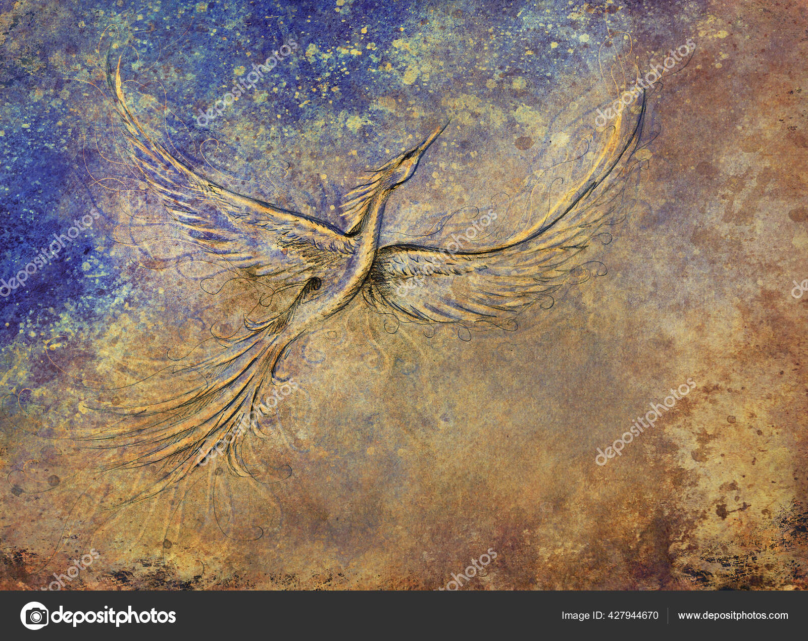 Flying phoenix bird as symbol of rebirth and new beginning. Stock Photo ...