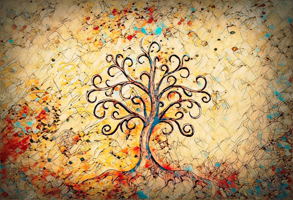 rbol de la vida s mbolo sobre fondo estructurado, yggdrasil. 2024