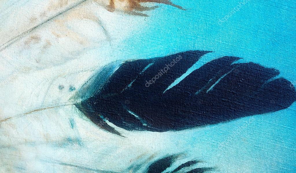 Eagle feathers on abstract blue background, detail oil painting Stock ...