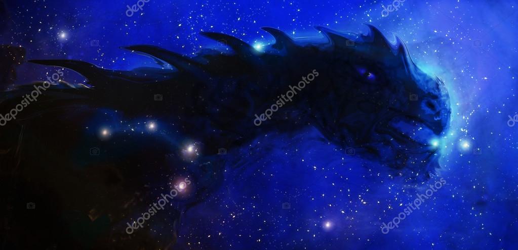 Cosmic dragon in space and stars, blue cosmic abstract background Stock ...