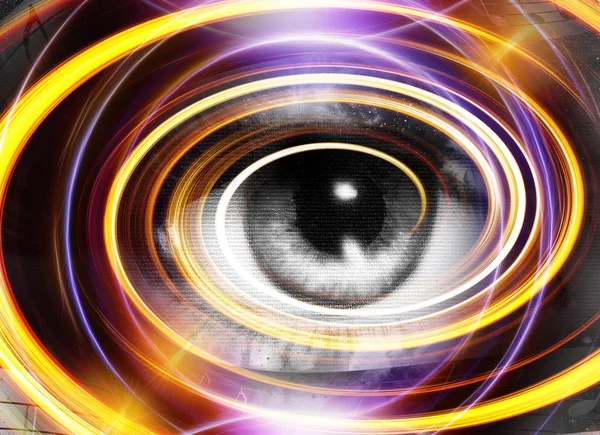 Woman Eye and music note and cosmic space with stars. abstract color ...