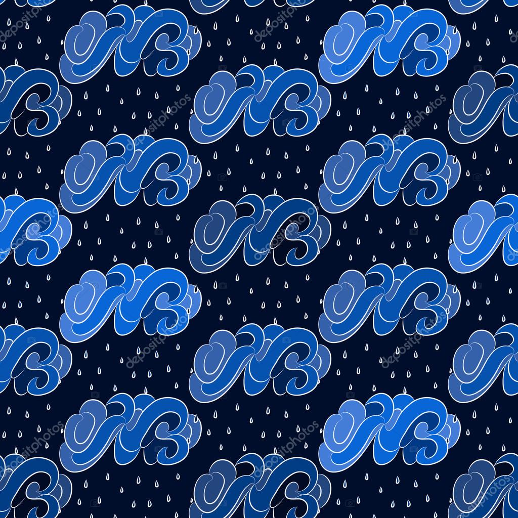 Rain clouds seamless pattern. A dark blue background. Stock Vector by ...