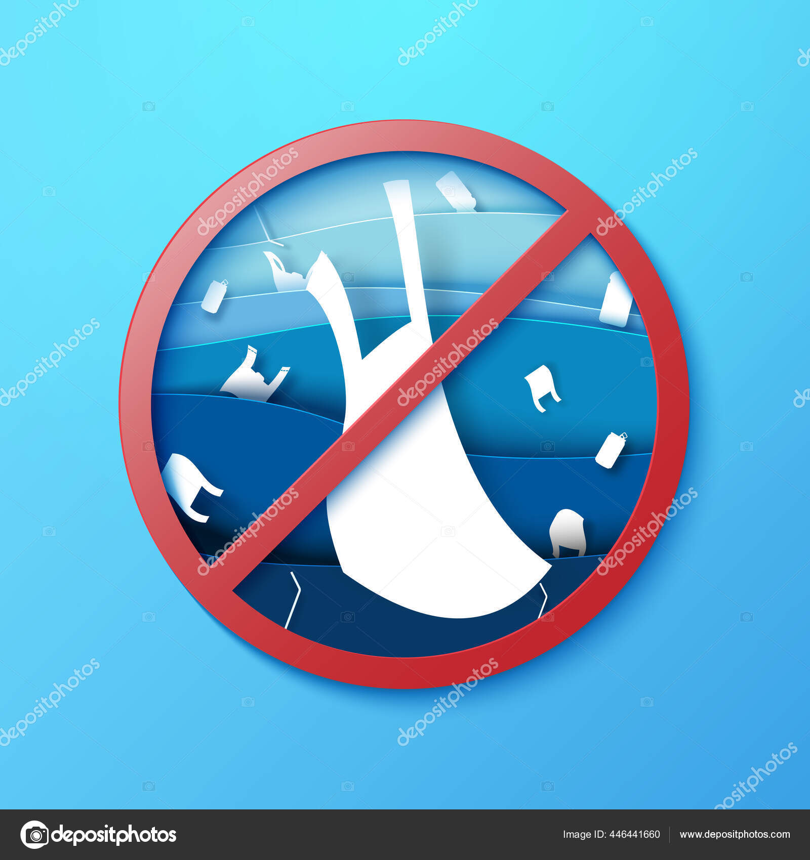 Stop Ocean Plastic Pollution Sign Paper Art Style Ecology Ocean Stock ...