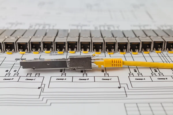 SFP network modules for network switch and patch cord - Stock Image ...