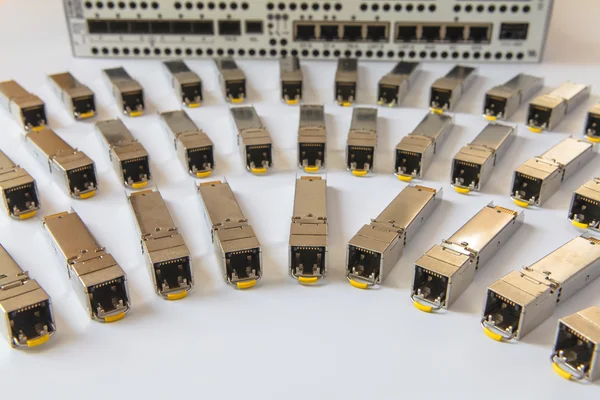 SFP network modules for network switch. Internet. - Stock Image ...