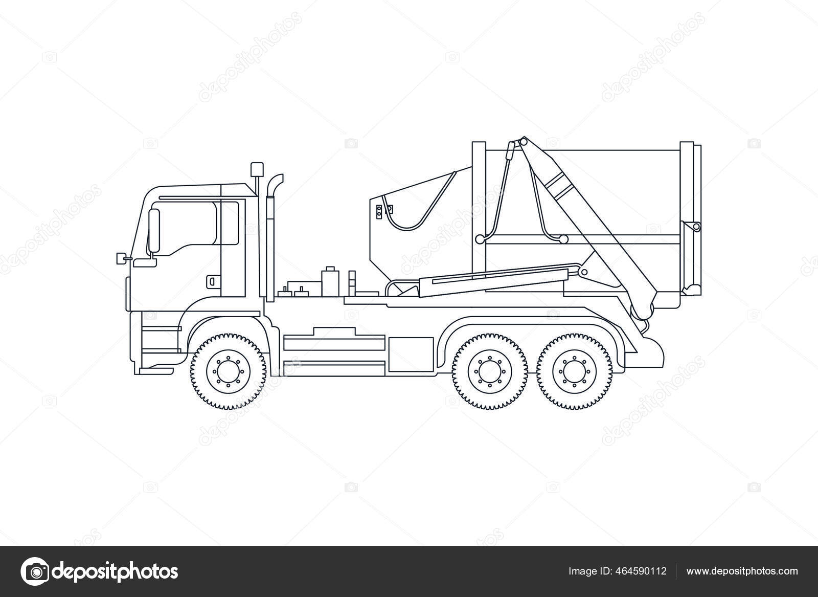 Garbage Truck Vehicle Line Modern Flat Style Vector Illustration Social ...