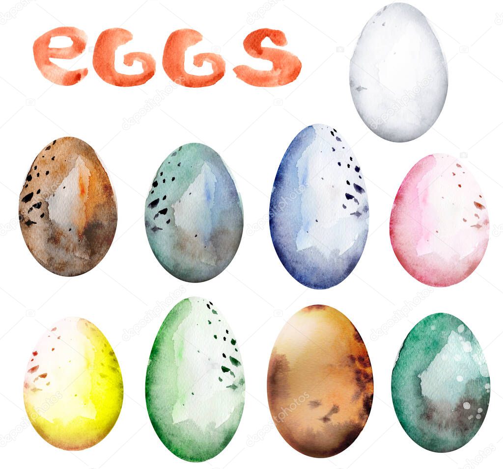 huevos de ave conjunto de acuarela y letras para decorar, folletos ...