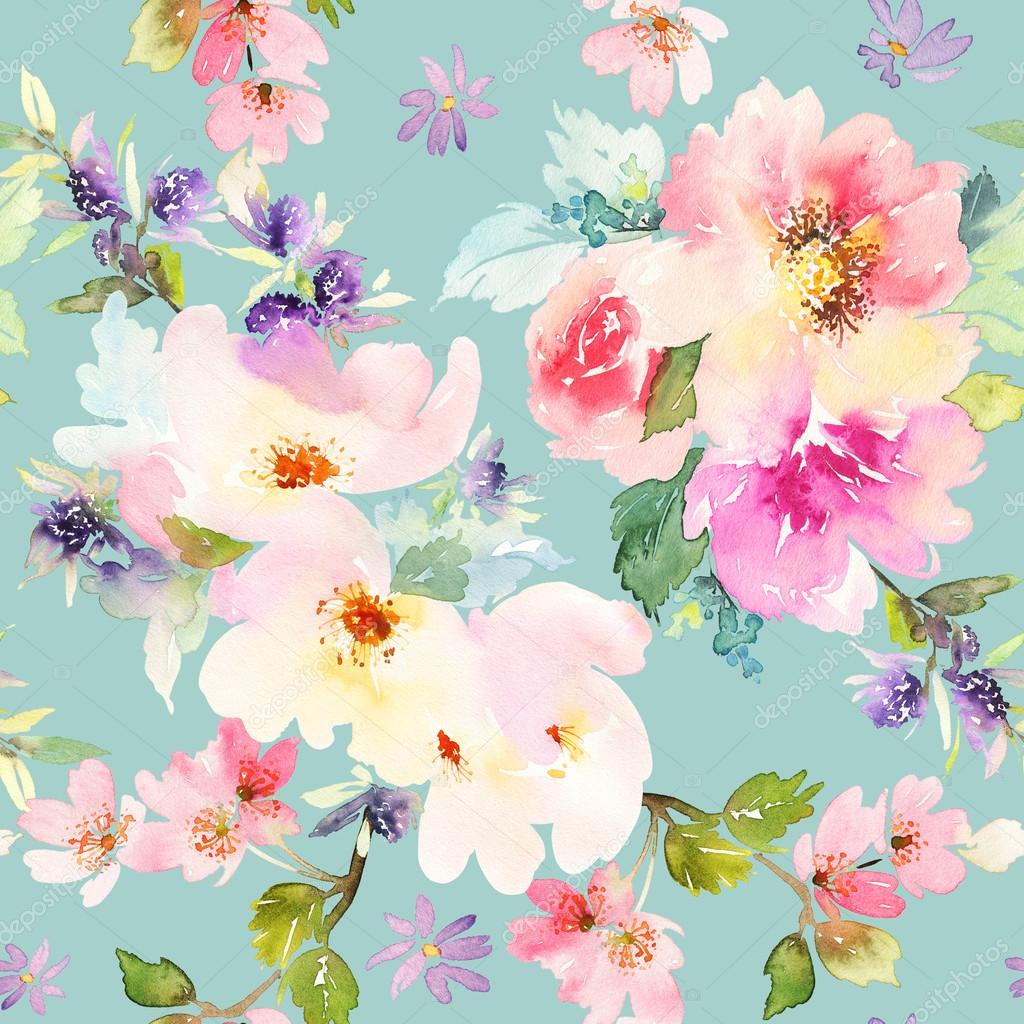 Seamless pattern with flowers watercolor. — Stock Photo © Karma15381 ...