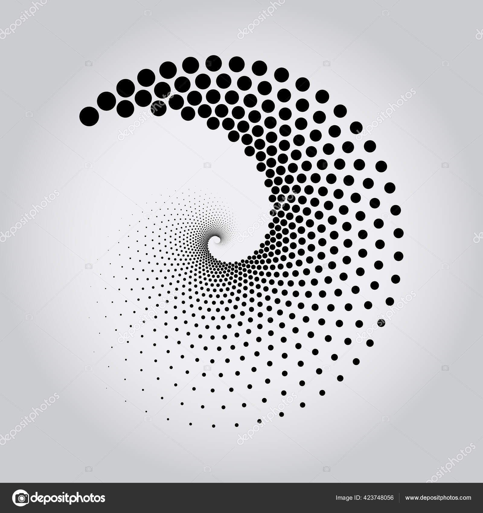 Black Curved Halftone Dotted Lines Spiral Form Geometric Art Trendy ...