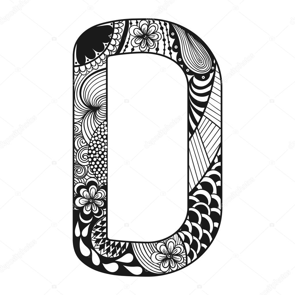 Zentangle stylized alphabet. Lace letter D in doodle style. Hand ...