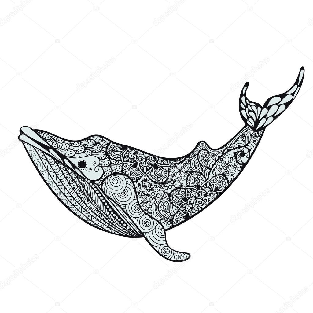 Zentangle stylized Blue Sea Whale. Hand Drawn vector illustratio Stock ...