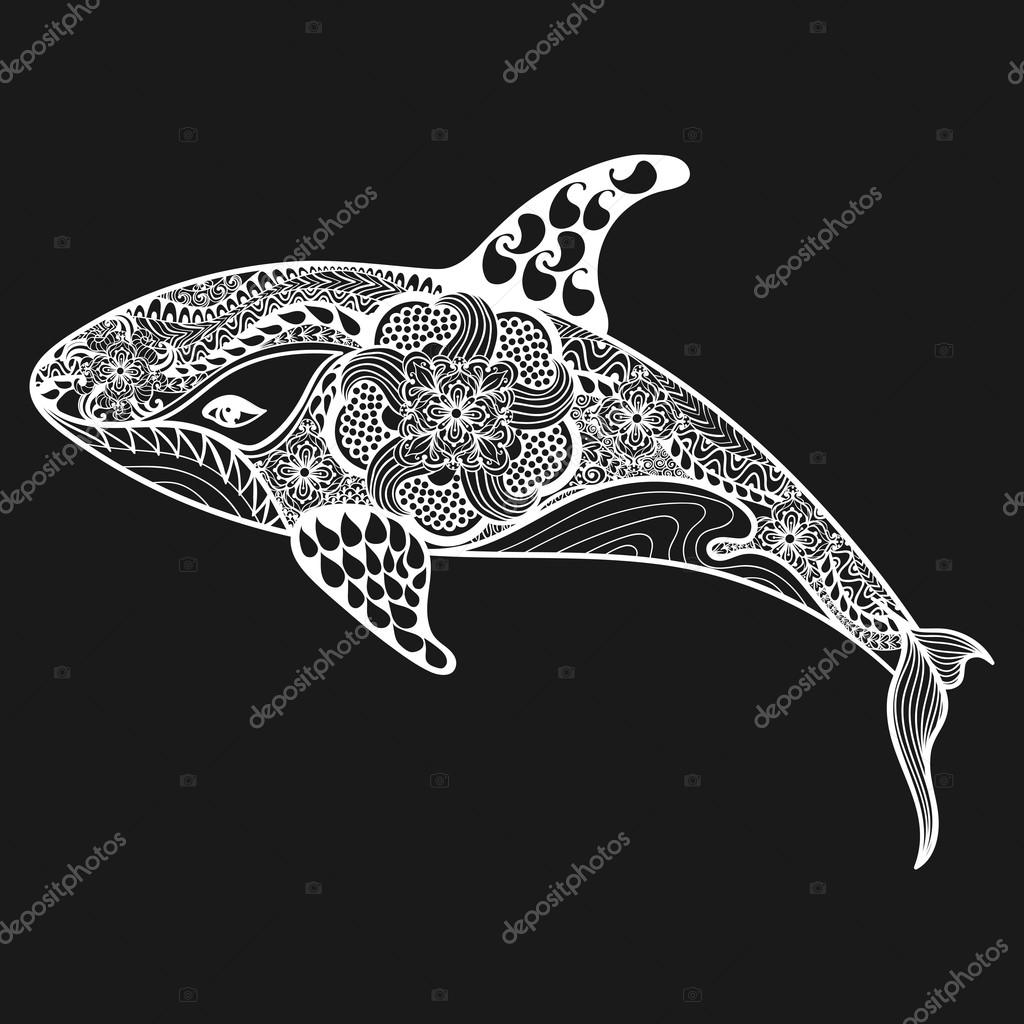 Zentangle stylized white Sea Shark. Hand Drawn vector illustrati Stock ...