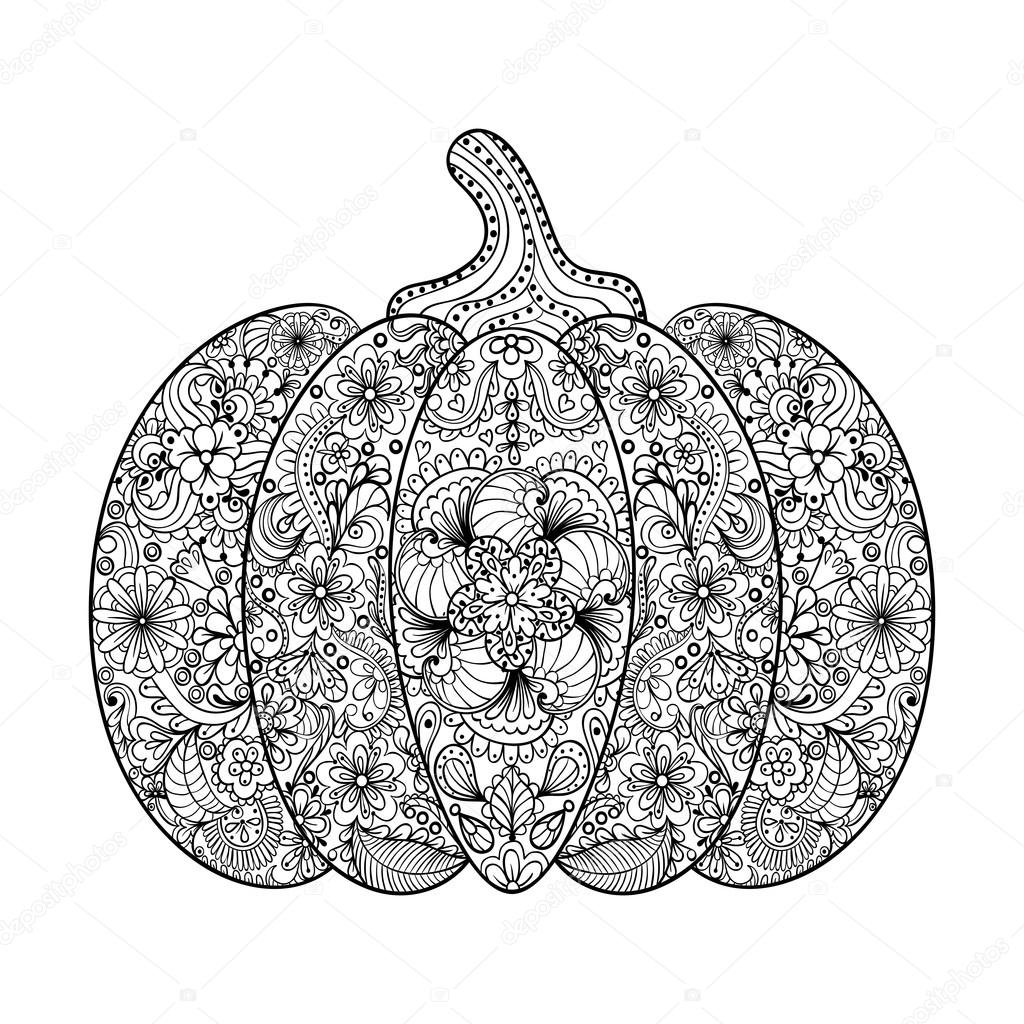 Vector Pumpkin illustration, Hand drawn vegetable in zentangle s Stock ...