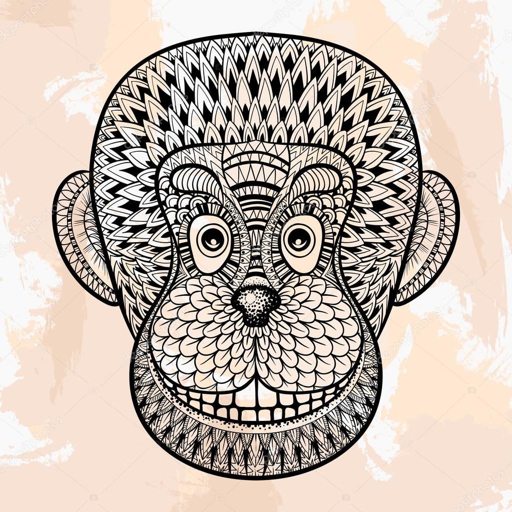 Zentangle vector Head of Monkey, tattoo in hipster style. Orname Stock ...