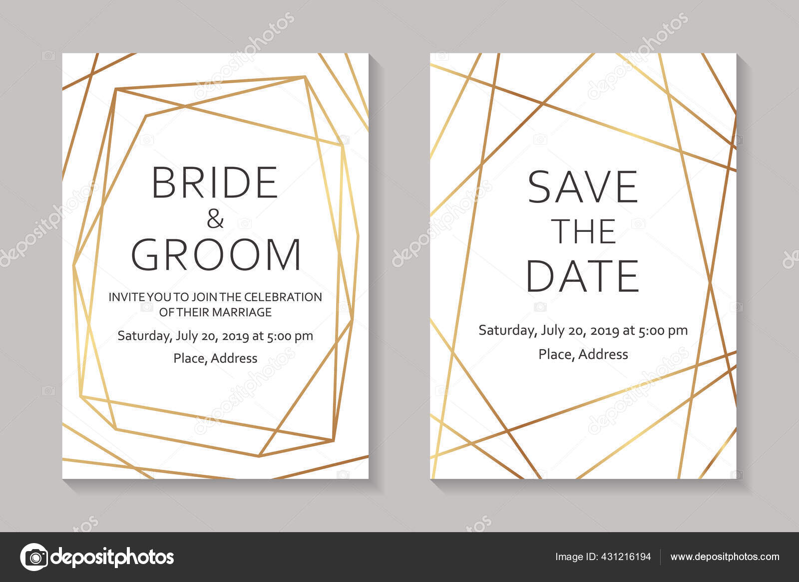 Wedding Invitation Design Greeting Card Templates Golden Geometric ...