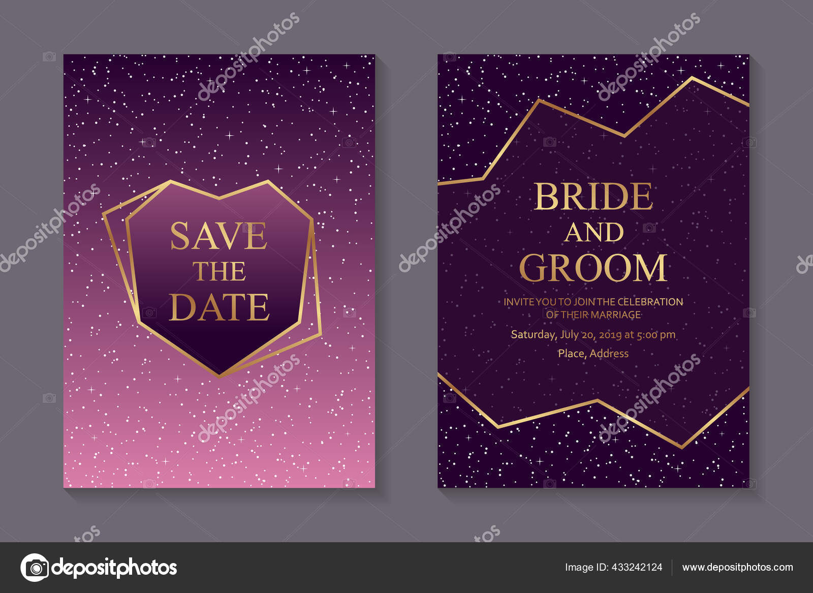 Wedding Invitation Design Greeting Card Templates Golden Geometric ...