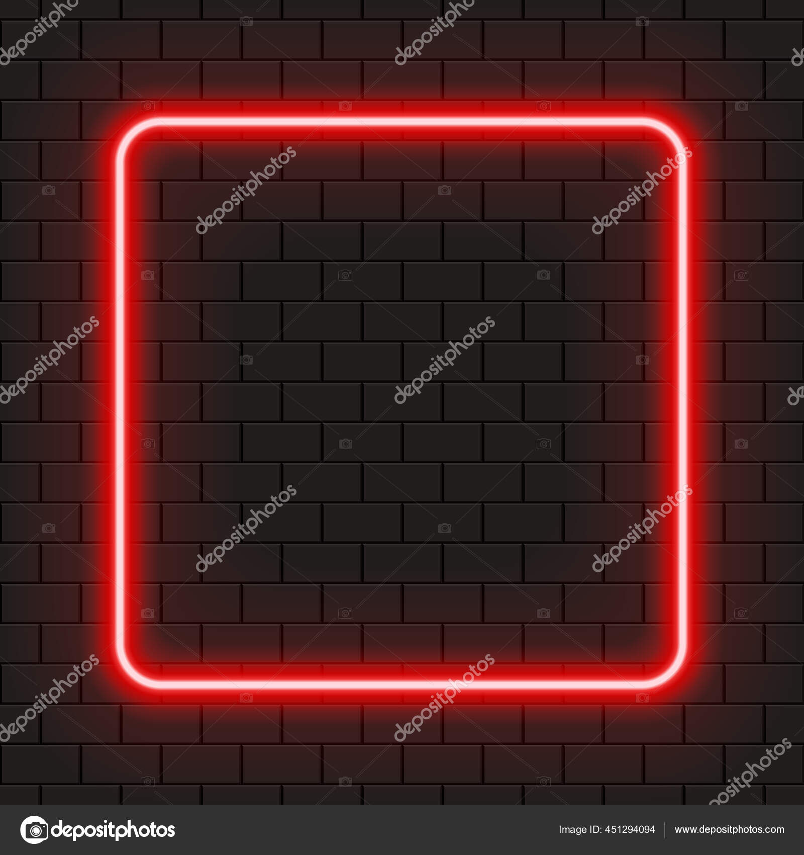 Bright Square Red Neon Frame Banner Sign Isolated Dark Brick Stock ...