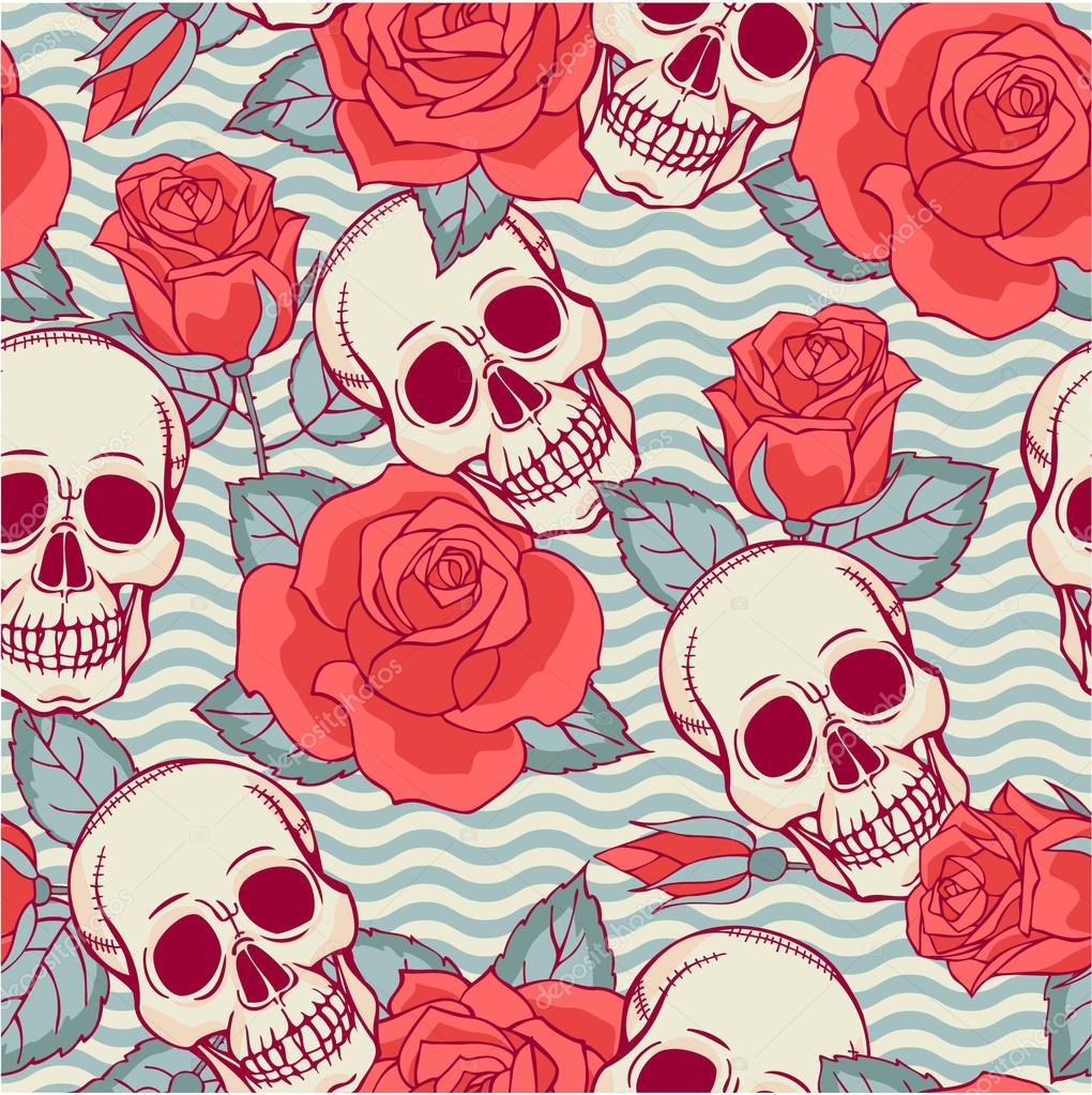 Pattern with skulls and roses. — Stock Vector © xenia_ok #62722291
