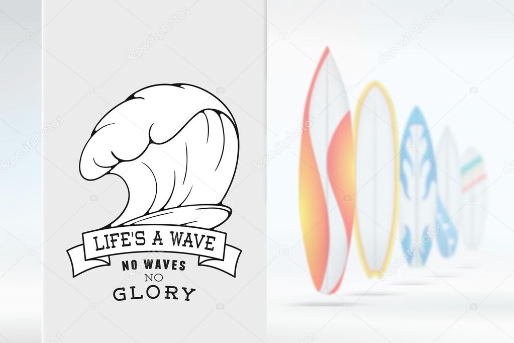 Sketch surfing illustration logo emblem with lettering on abstract ...