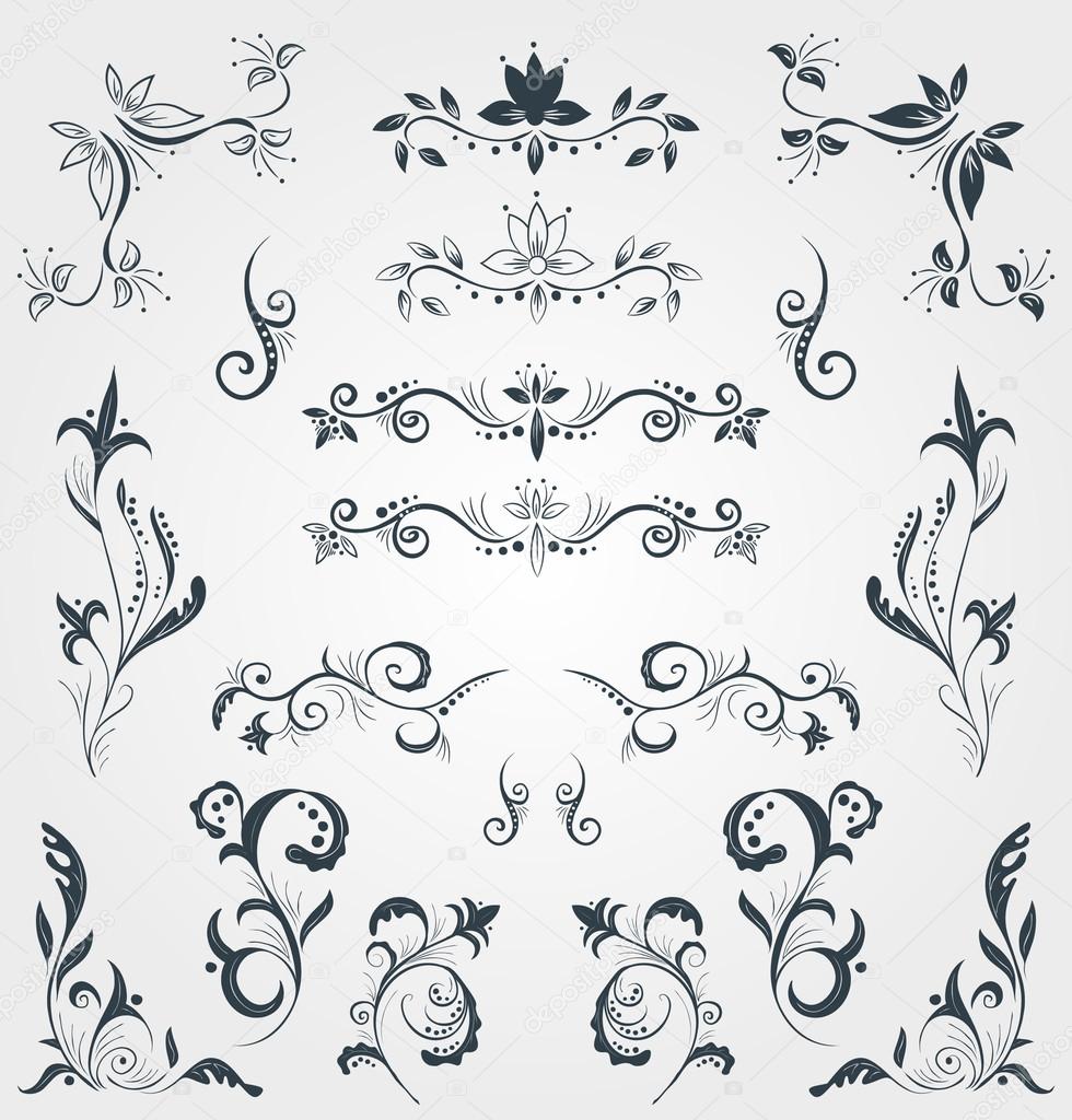 Set of vector vintage floral calligraphy decorative elements. Template ...