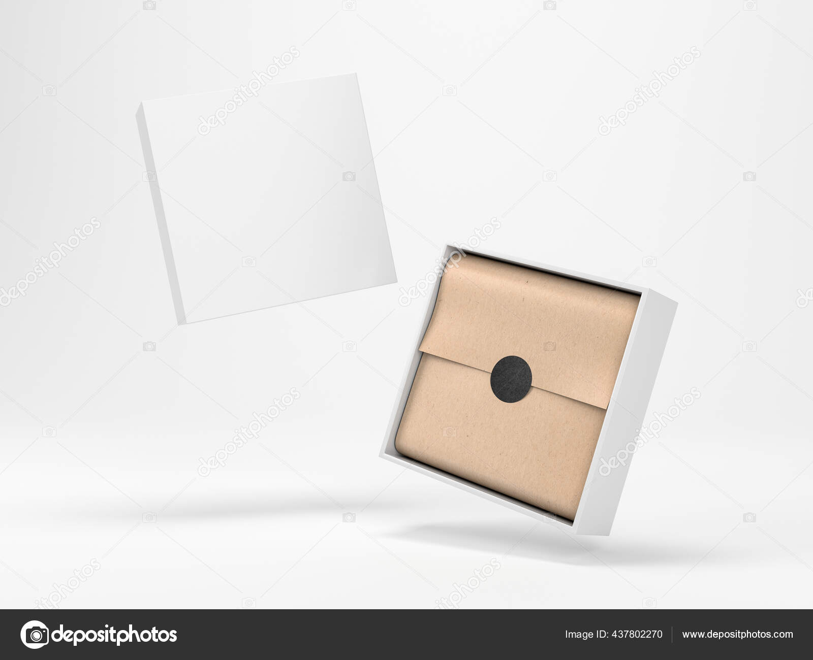 Open White Box Mockup Wrapping Paper White Background Levitation Stock ...